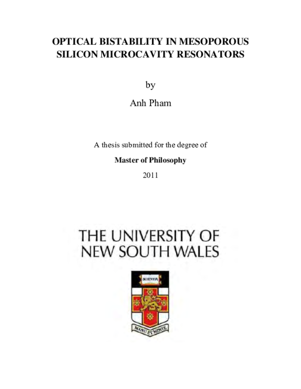 (PDF) Optical bistability in mesoporous silicon microcavity resonators