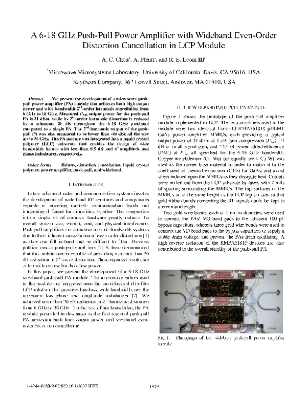 (PDF) A 6-18 GHz Push-Pull Power Amplifier with Wideband Even-Order Distortion Cancellation in ...