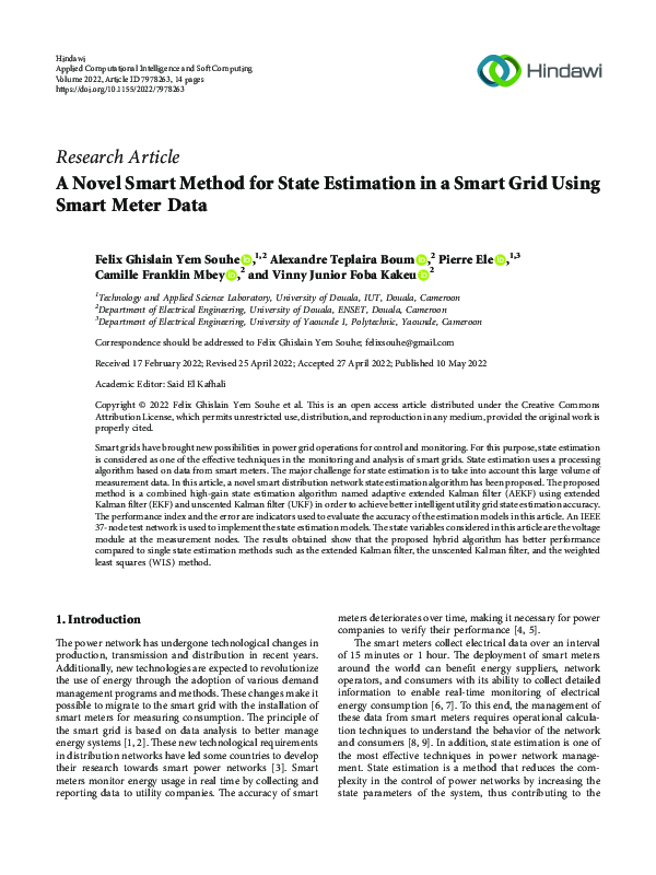Pdf A Novel Smart Method For State Estimation In A Smart Grid Using