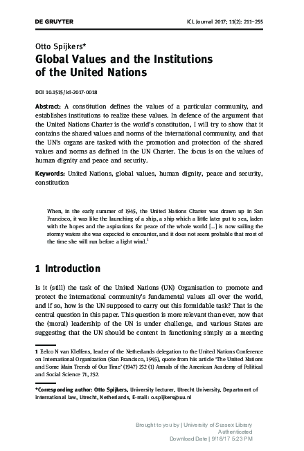 (PDF) Global Values and the Institutions of the United Nations