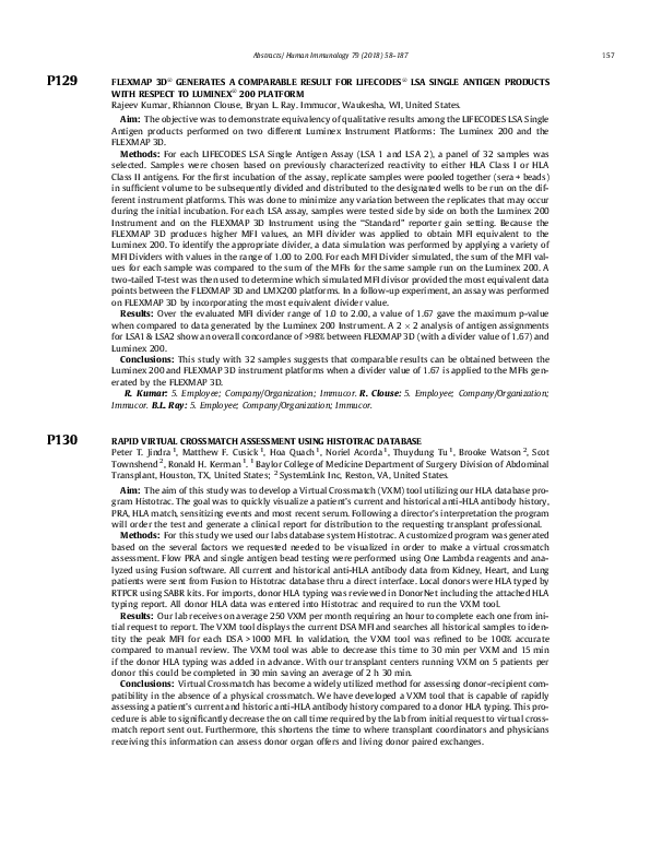 (PDF) P130 Rapid virtual crossmatch assessment using histotrac database