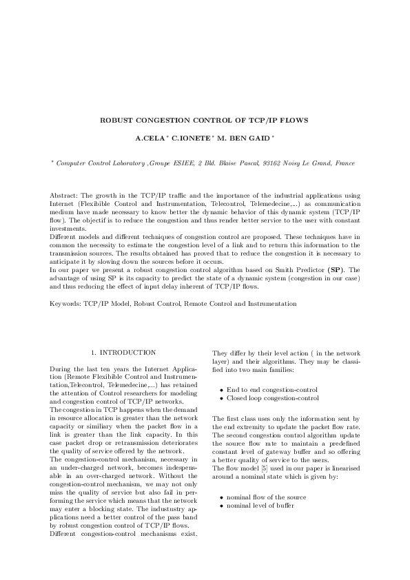 (PDF) Robust congestion control of TCP/IP flows | COSMIN IONETE - Academia.edu