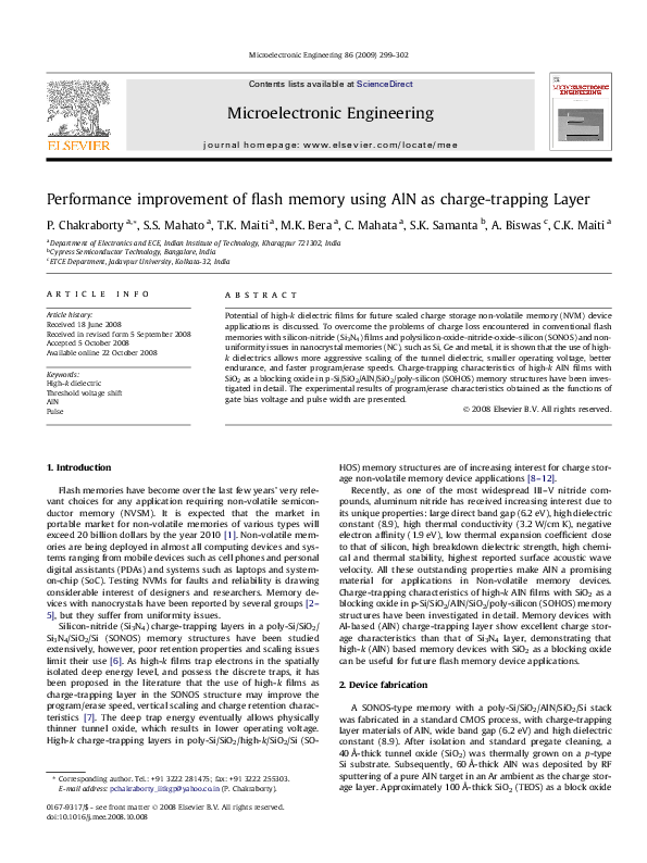(PDF) Performance improvement of flash memory using AlN as charge ...