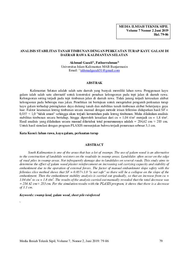 (PDF) Analisis Stabilitas Tanah Timbunan dengan Perkuatan Turap Kayu ...
