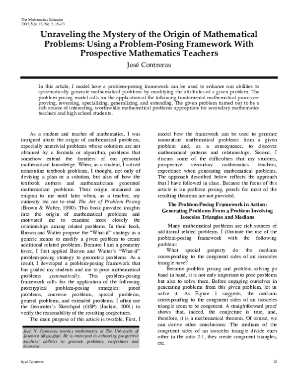 (PDF) Unraveling the Mystery of the Origin of Mathematical Problems ...