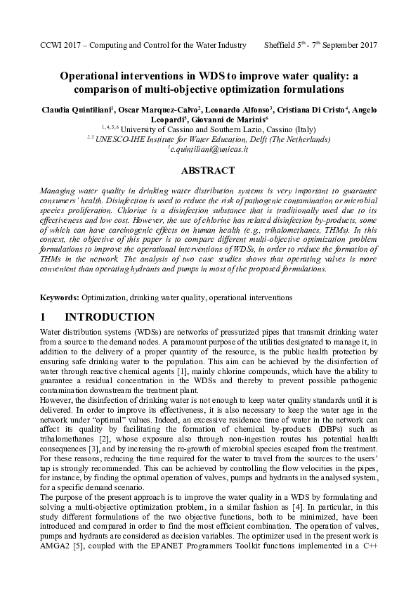 (PDF) CCWI2017: F83 'Operational interventions in WDS to improve water ...