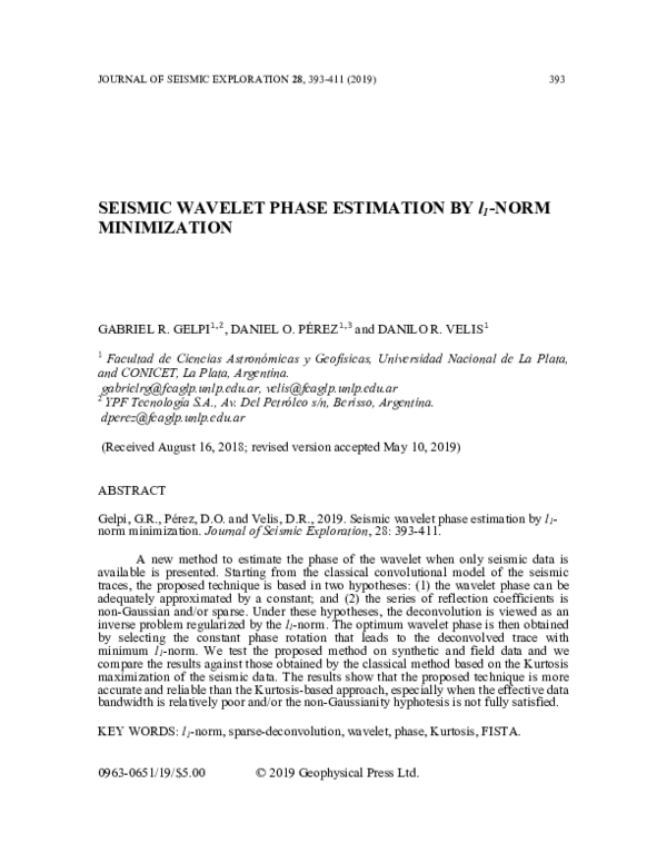 Pdf Seismic Wavelet Phase Estimation By 11 Norm Minimization Danilo