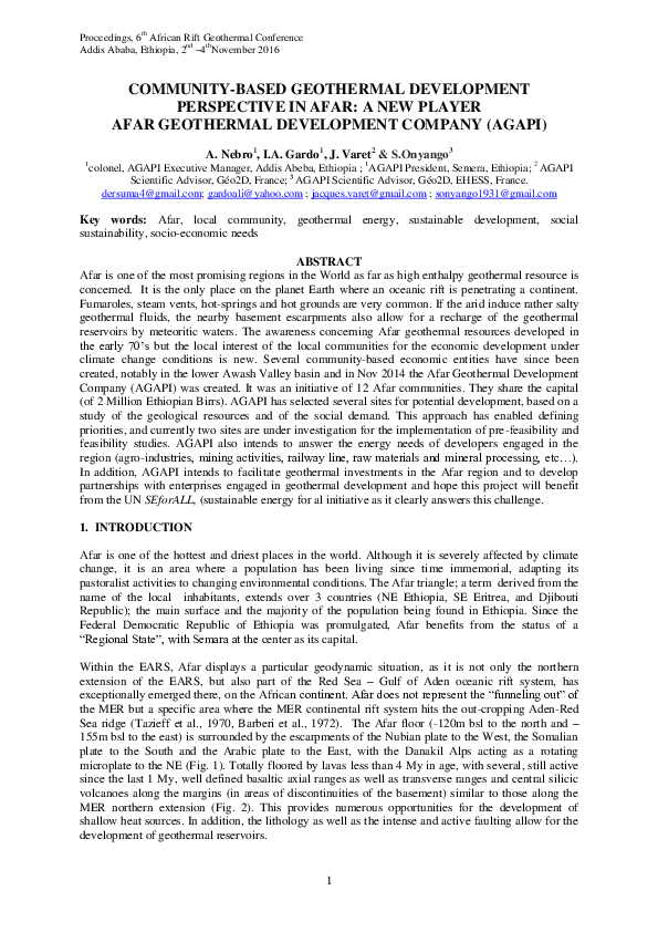 (PDF) Community-Based Geothermal Development Perspective in Afar: A New ...