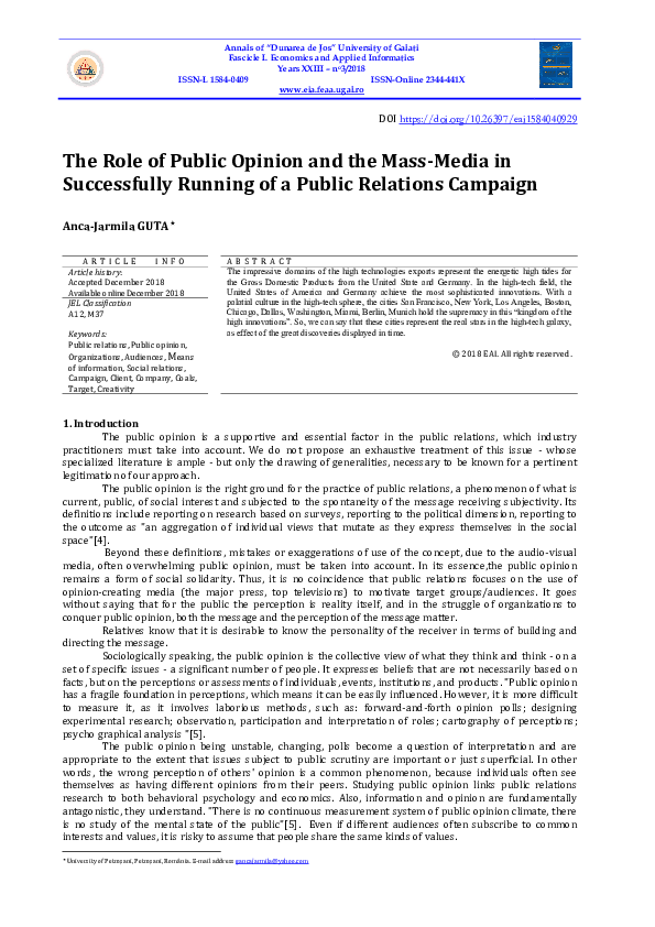 (PDF) The Role of Public Opinion and the Mass-Media in Successfully ...