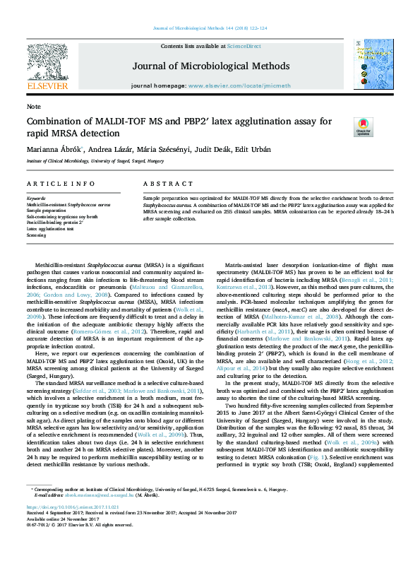 (PDF) Combination of MALDI-TOF MS and PBP2′ latex agglutination assay ...