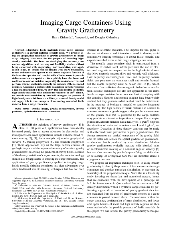 (PDF) Imaging Cargo Containers Using Gravity Gradiometry | Doug Oldenburg - Academia.edu