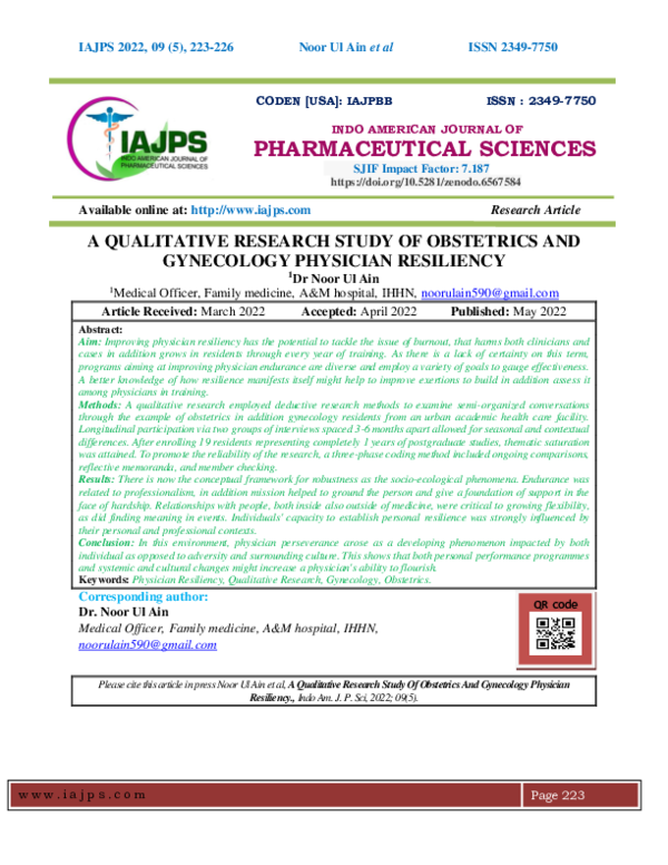 (PDF) A QUALITATIVE RESEARCH STUDY OF OBSTETRICS AND GYNECOLOGY ...