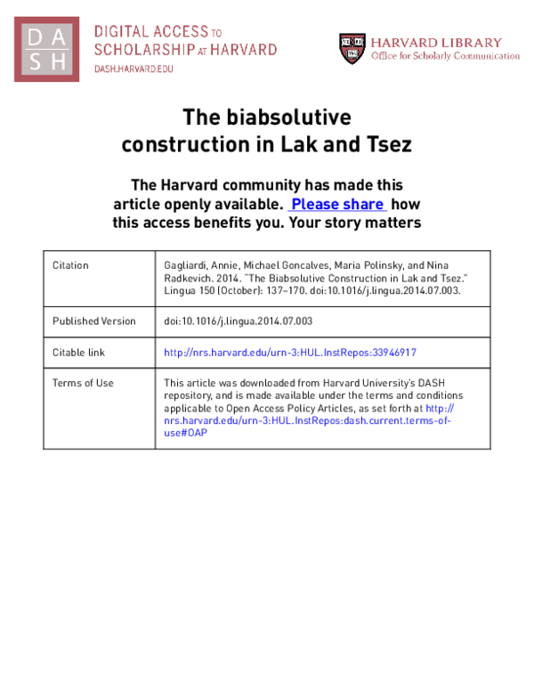 (PDF) The biabsolutive construction in Lak and Tsez
