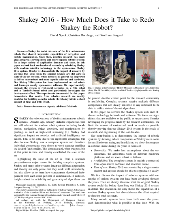 (PDF) Shakey 2016 - How Much Does it Take to Redo Shakey the Robot?