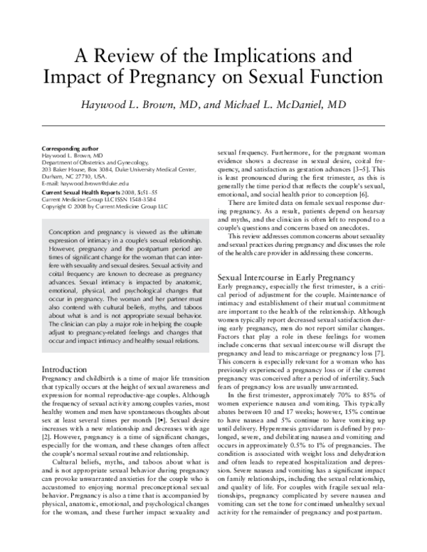 Pdf A Review Of The Implications And Impact Of Pregnancy On Sexual