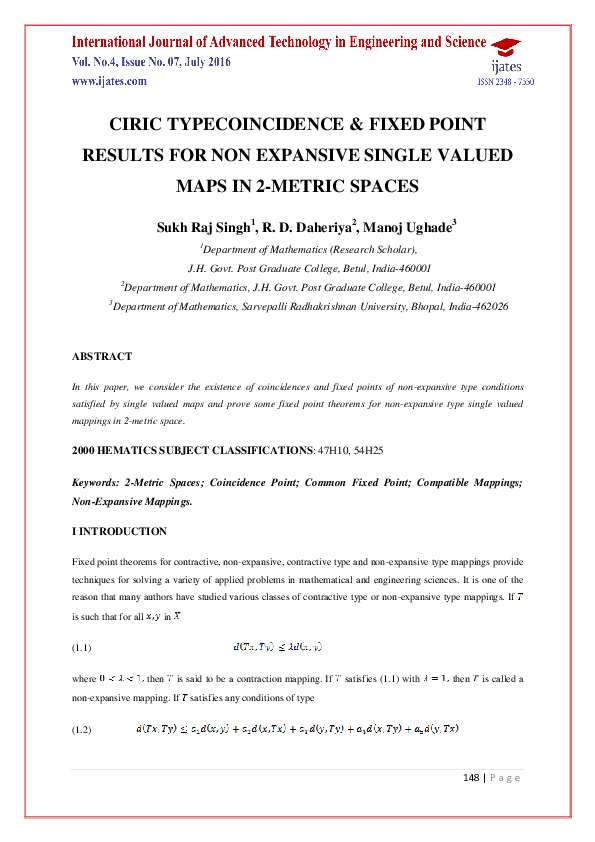 (PDF) Ciric Typecoincidence & Fixed Point Results for Non Expansive Single Valued Maps in 2 ...
