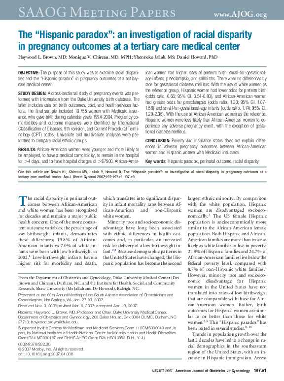(PDF) The “Hispanic paradox”: an investigation of racial disparity in ...