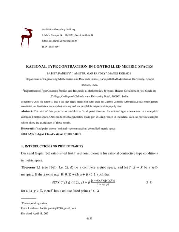 Pdf Rational Type Contraction In Controlled Metric Spaces