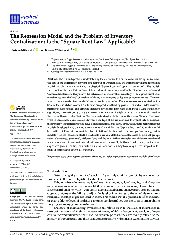 (PDF) The Regression Model and the Problem of Inventory Centralization ...