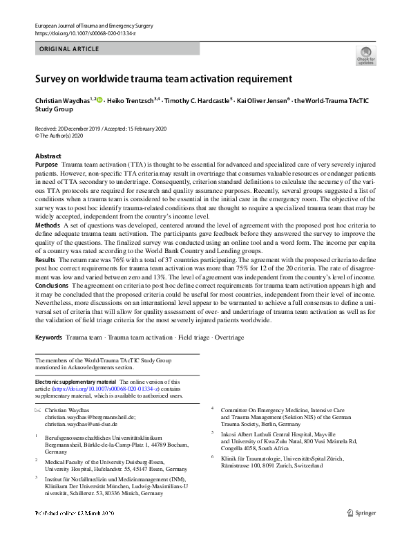 (PDF) Survey on worldwide trauma team activation requirement