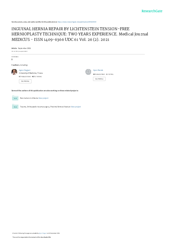 (PDF) Inguinal Hernia Repair by Lichtenstein Tension-Free Hernioplasty Technique: Two Years ...