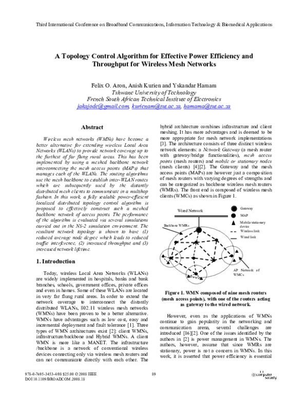Pdf A Topology Control Algorithm For Effective Power Efficiency And Throughput For Wireless