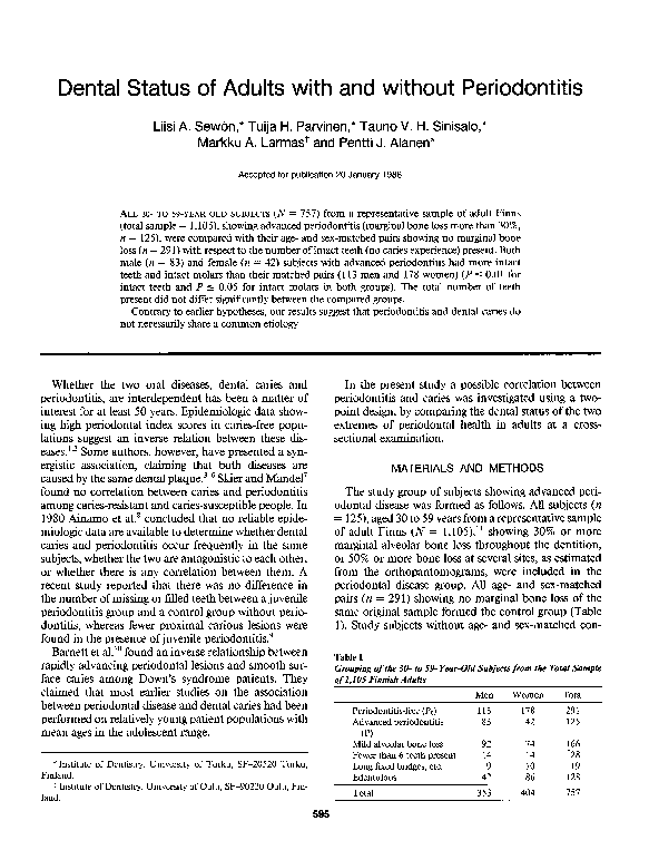 (PDF) Dental Status of Adults with and without Periodontitis