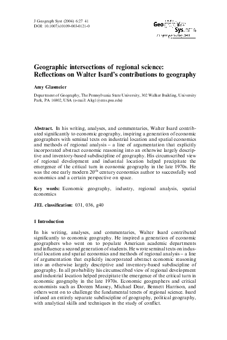 (PDF) Geographic intersections of regional science: Reflections on ...