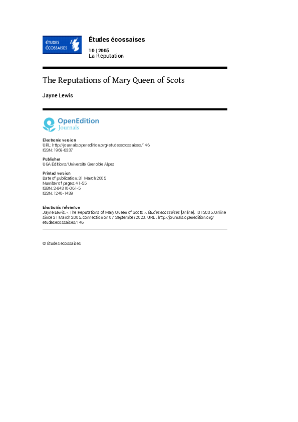 (PDF) The Reputations of Mary Queen of Scots