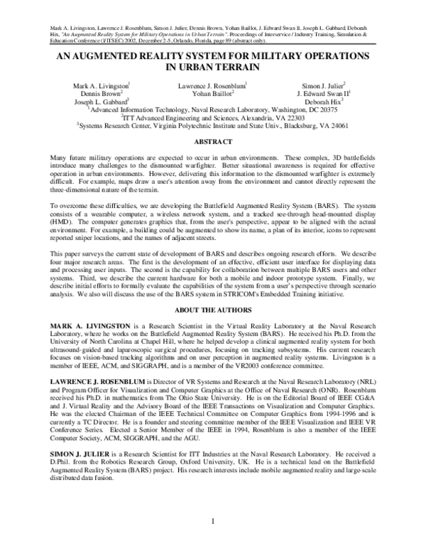 (PDF) An augmented reality system for military operations in urban terrain
