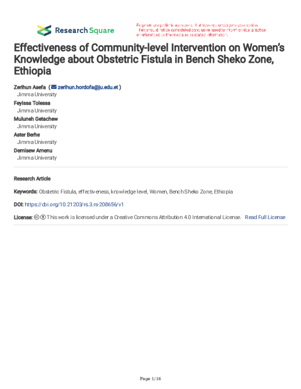 (PDF) Effectiveness of Community-level Intervention on Women’s ...
