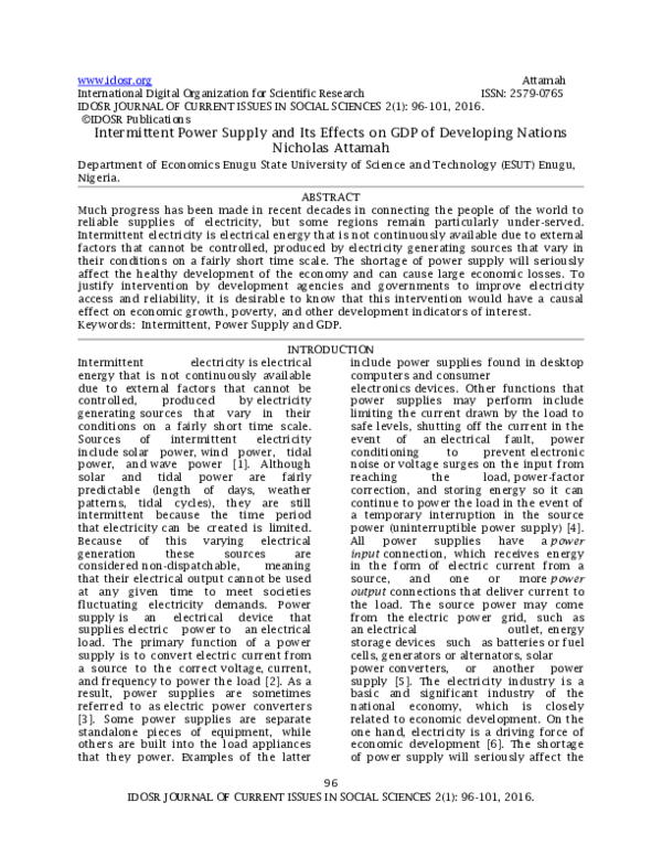 (PDF) Intermittent Power Supply and Its Effects on GDP of Developing ...