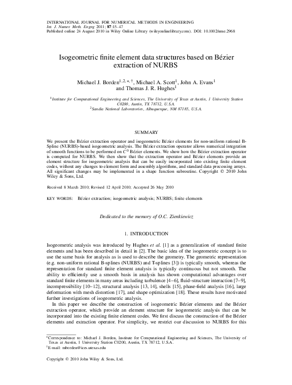 (PDF) Isogeometric finite element data structures based on Bézier extraction of T-splines