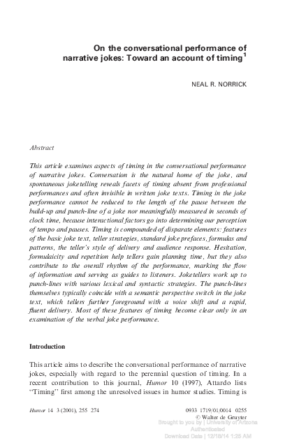 (PDF) On the conversational performance of narrative jokes: Toward an ...