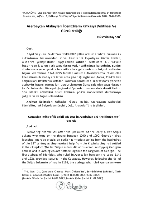 (PDF) Azerbaycan Atabeyleri İldenizlilerin Kafkasya Politikası Ve Gürcü ...