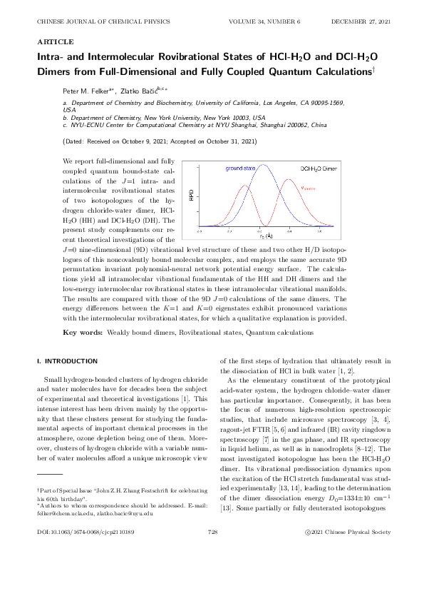 (PDF) Intra- and intermolecular rovibrational states of HCl-H2O and DCl ...