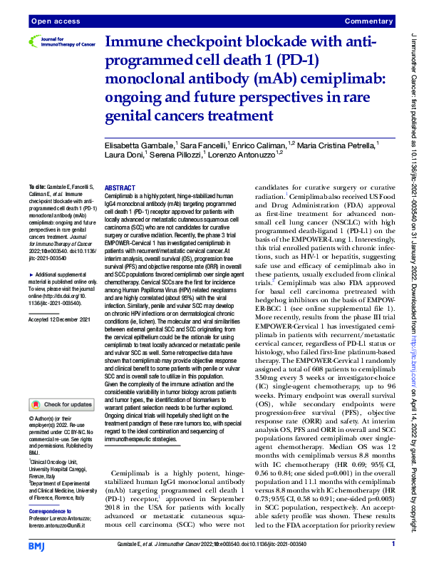 (PDF) Immune checkpoint blockade with anti-programmed cell death 1 (PD ...