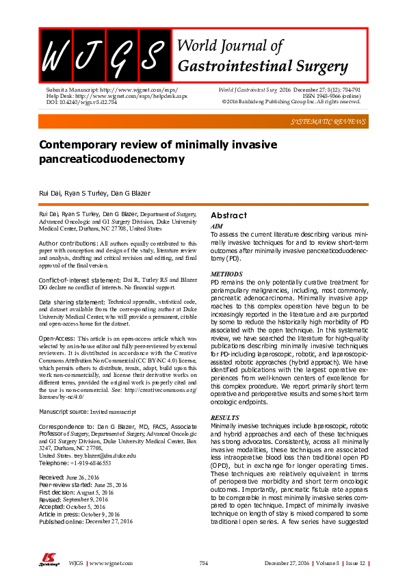 (PDF) Contemporary review of minimally invasive pancreaticoduodenectomy ...