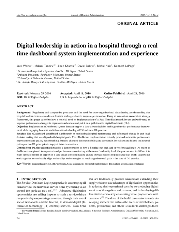 (PDF) Digital leadership in action in a hospital through a real time ...