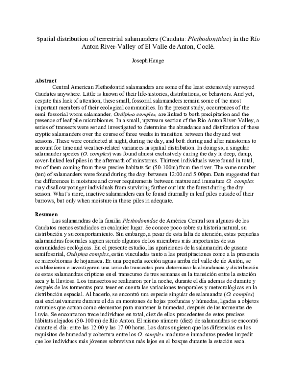 (DOC) Spatial distribution of terrestrial salamanders in the Rio Anton ...