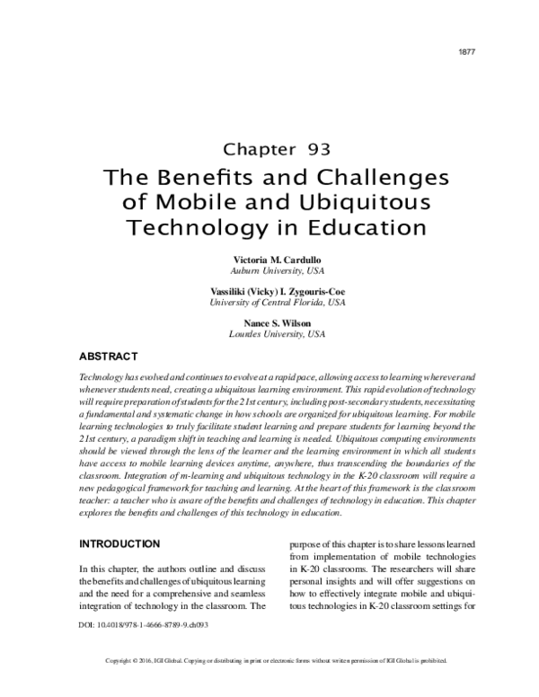 (PDF) The Benefits and Challenges of Mobile and Ubiquitous Technology in Education