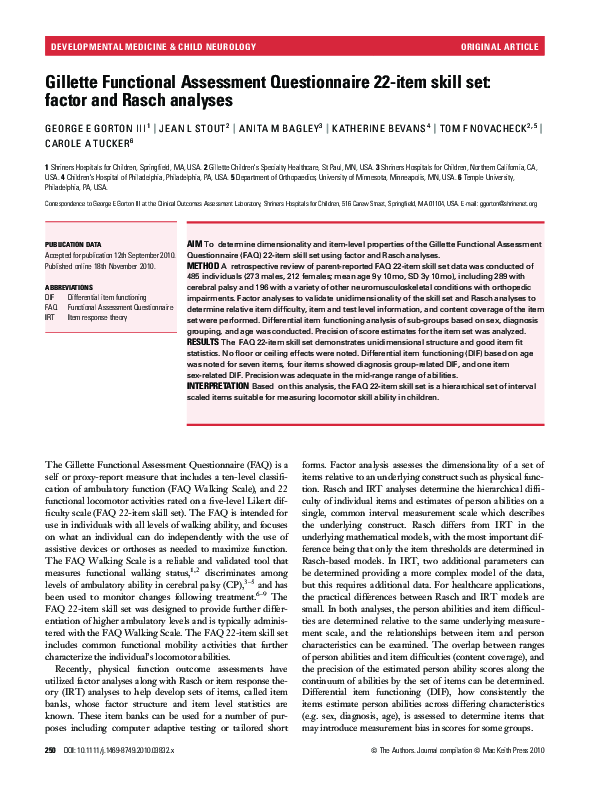 (PDF) Gillette Functional Assessment Questionnaire 22-item skill set ...