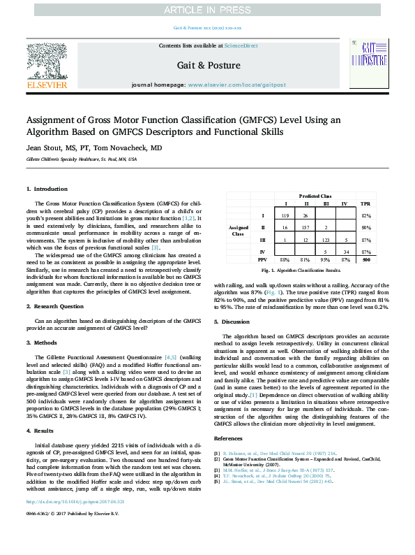 (PDF) Assignment of Gross Motor Function Classification (GMFCS) Level Using an Algorithm Based ...