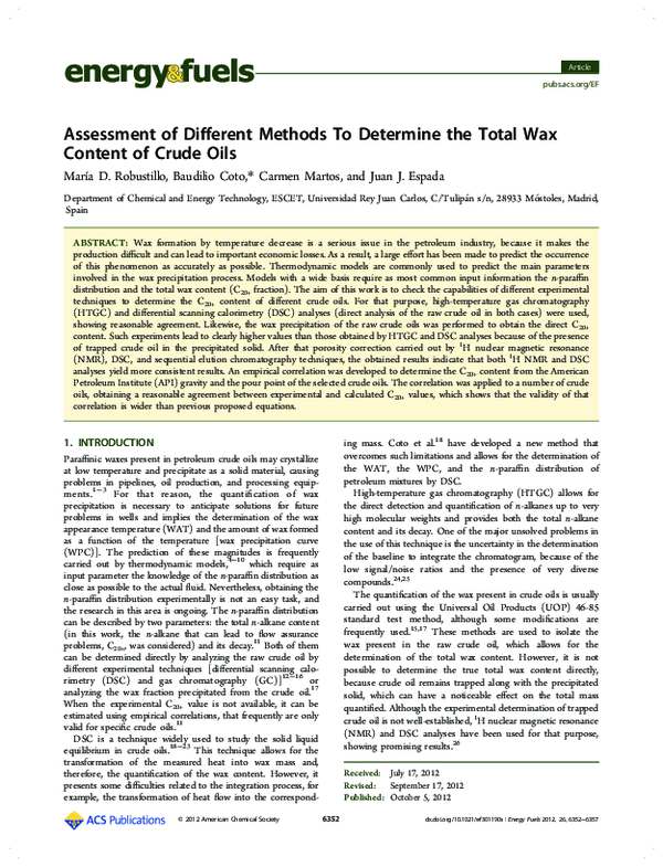 (PDF) Assessment of Different Methods To Determine the Total Wax ...