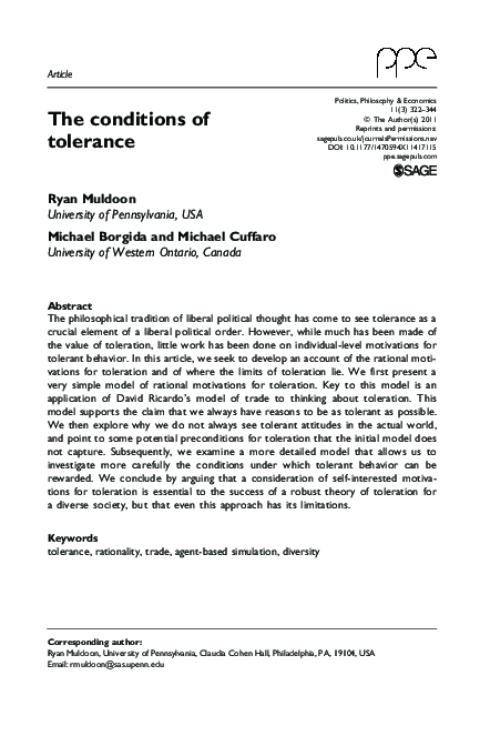 (PDF) Article The conditions of tolerance