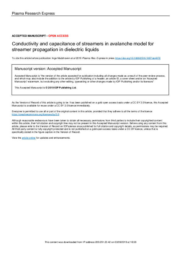 (PDF) Conductivity and capacitance of streamers in avalanche model for ...