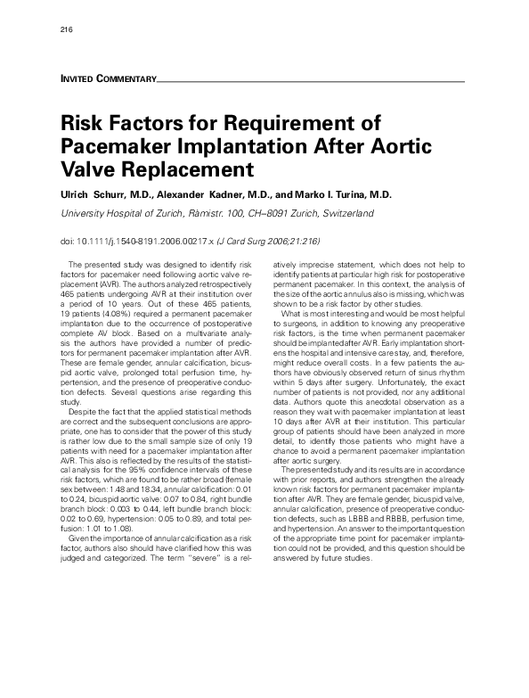 (PDF) Risk Factors for Requirement of Pacemaker Implantation After ...