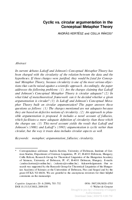 (PDF) Cyclic vs. circular argumentation in the Conceptual Metaphor Theory
