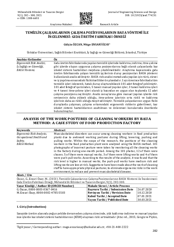 (PDF) Temi̇zli̇k Çalişanlarinin Çalişma Pozi̇syonlarinin Baua Yöntemi̇ ...