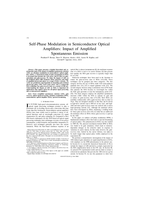 (PDF) Self-Phase Modulation in Semiconductor Optical Amplifiers: Impact ...